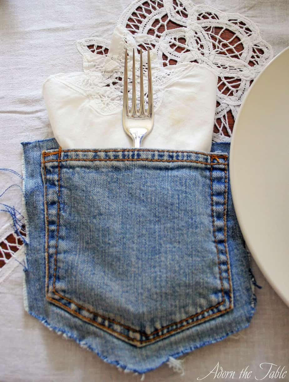Denim and White Lace Table Setting - Adorn the Table