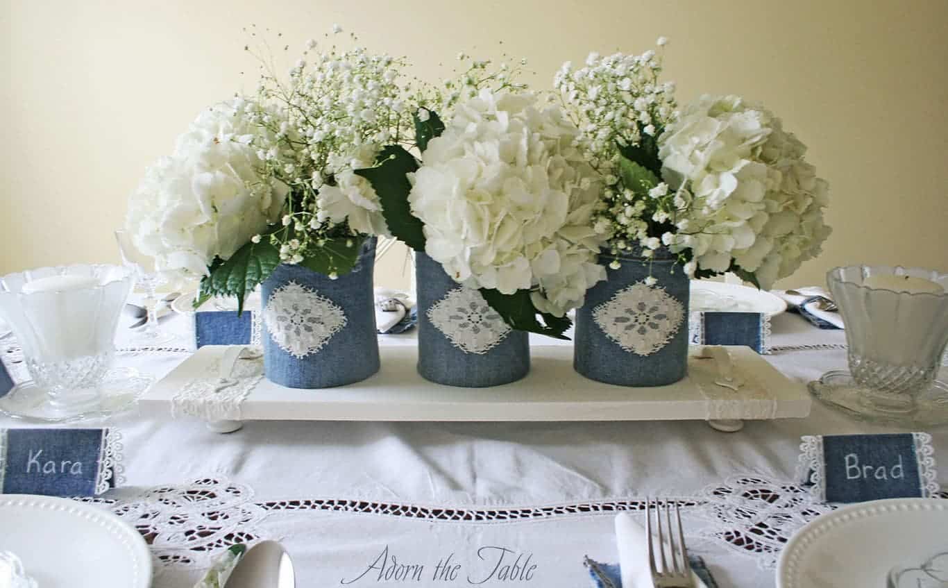 Denim and White Lace Table Setting - Adorn the Table