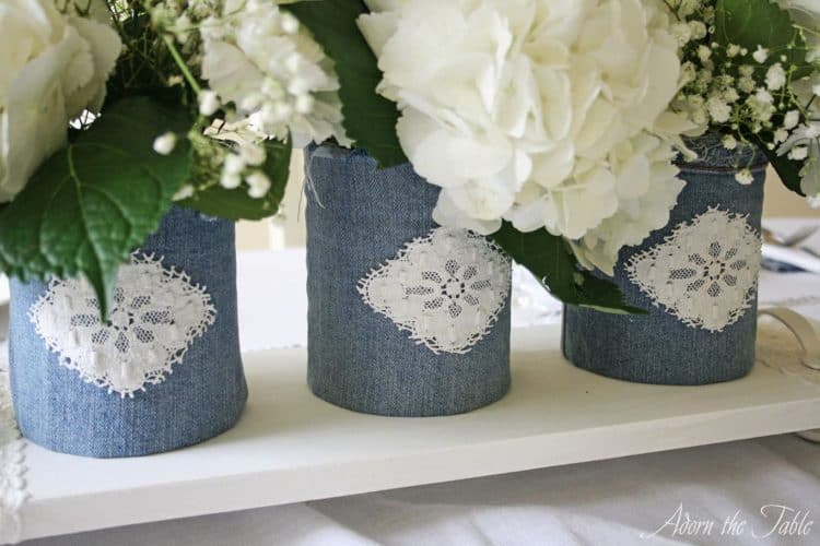 Denim and White Lace Table Setting - Adorn the Table