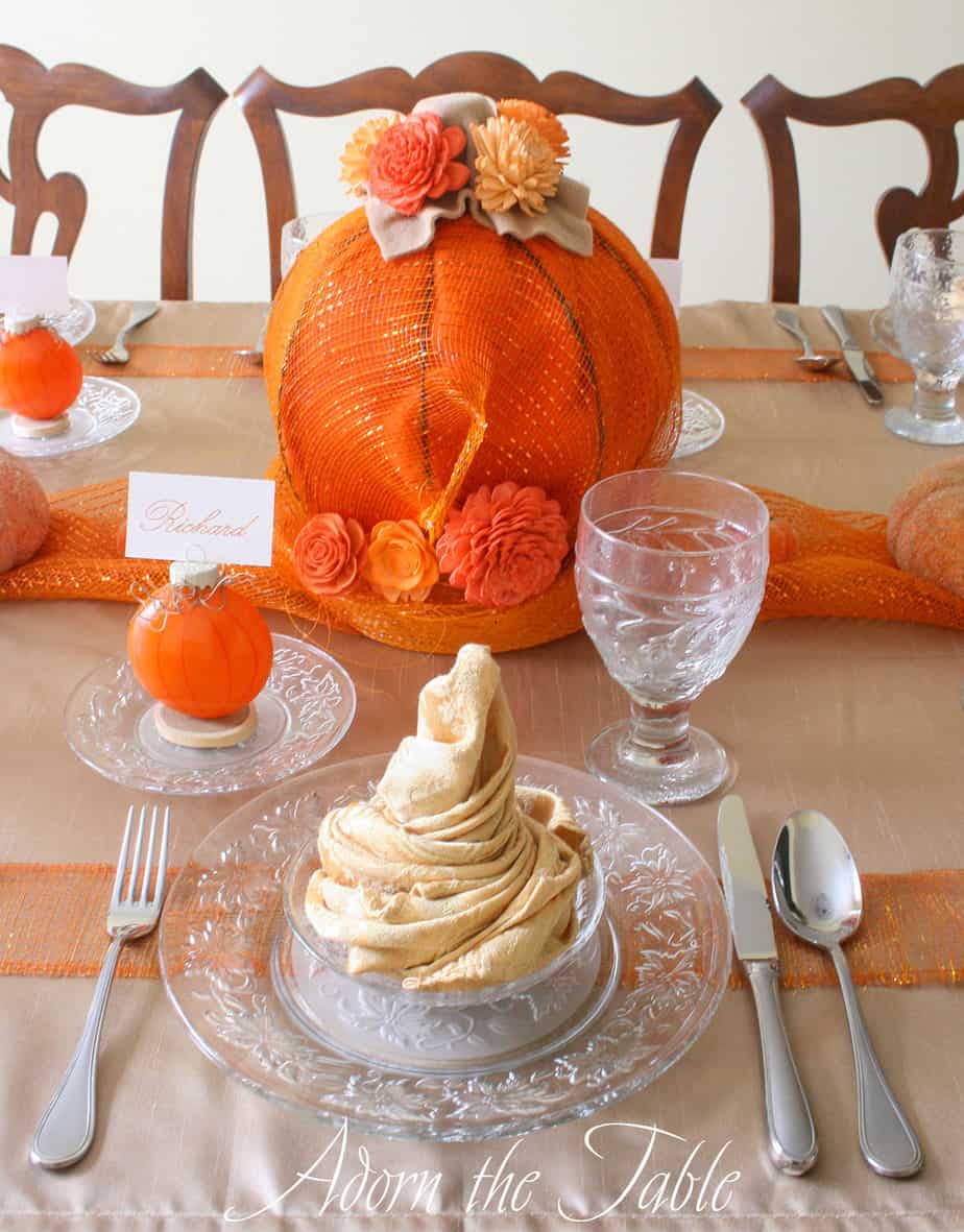 Pumpkin Table Setting for Autumn - Adorn the Table