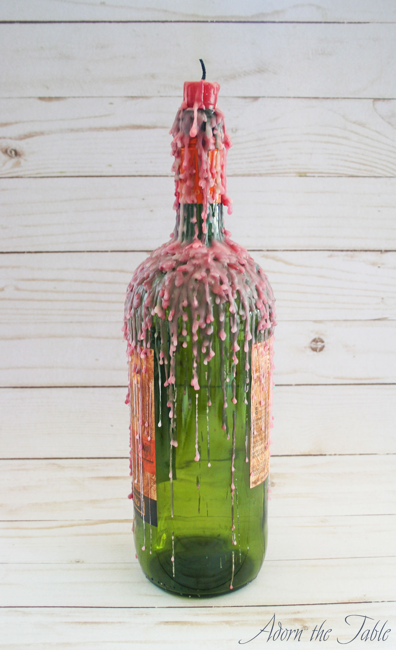 Dripped Wax Wine Bottles for Halloween - Easy DIY - Adorn the Table