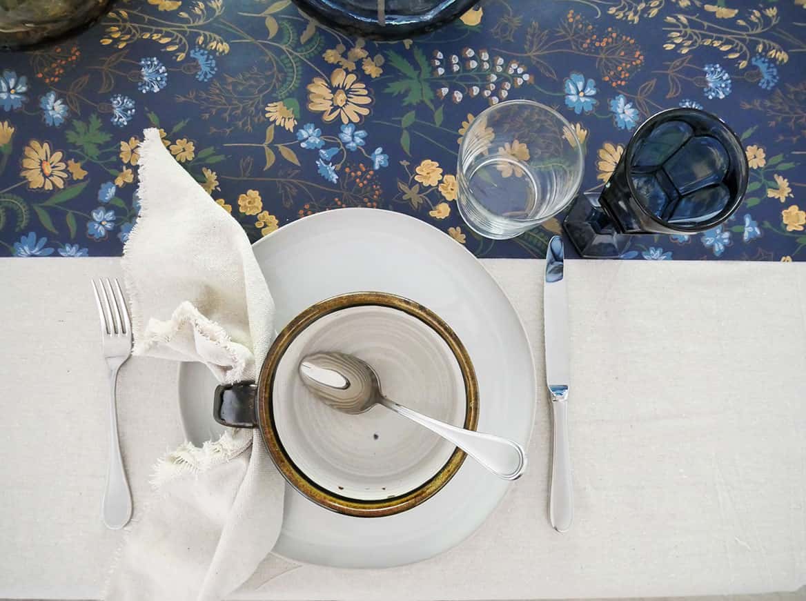 Cozy Fall Table Setting: Navy & Tan - Adorn the Table