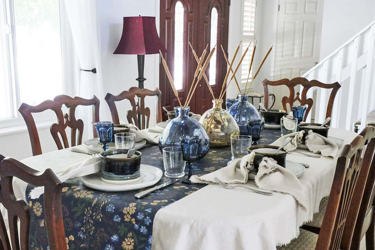 Cozy Fall Table Setting: Navy & Tan - Adorn the Table