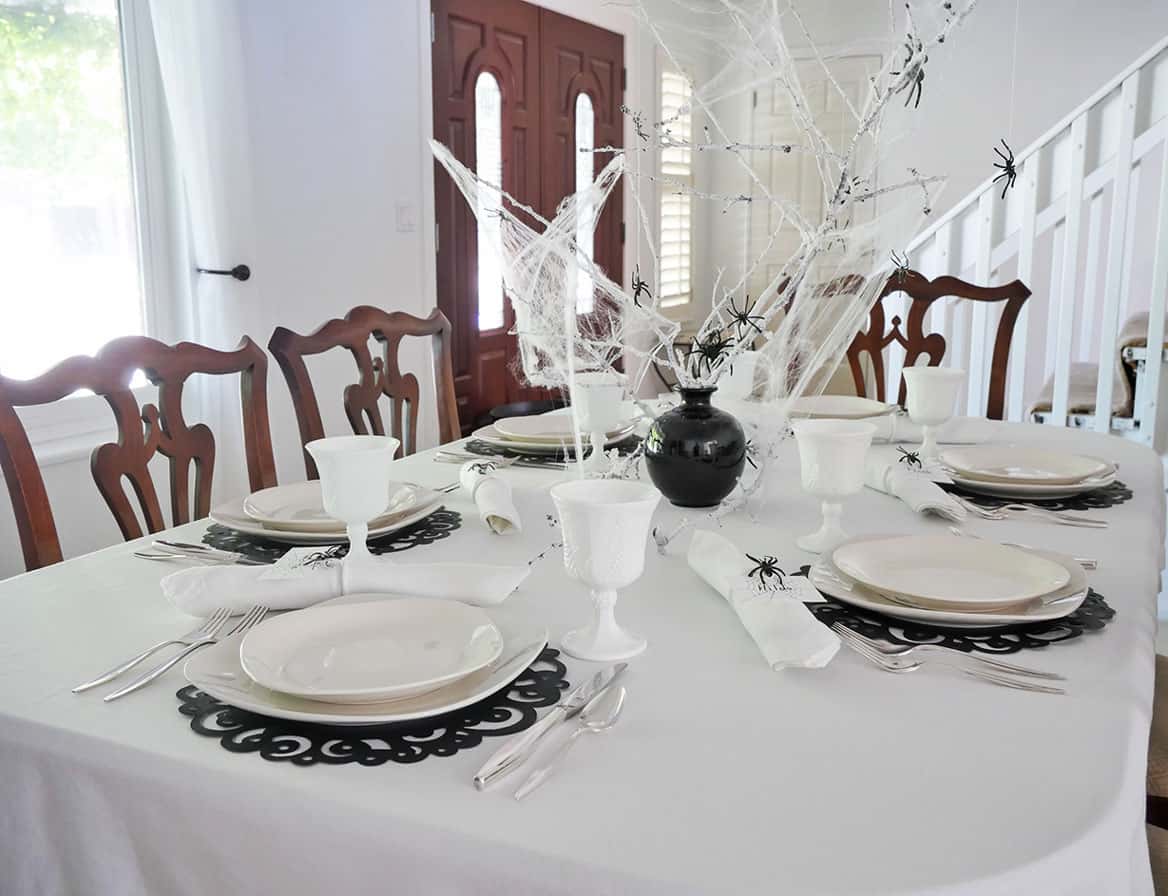 Spider Halloween Table Setting: Black & White - Adorn the Table